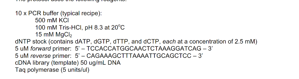 Solved 10 x PCR buffer (typical recipe): 500 mM KCI 100 mM | Chegg.com