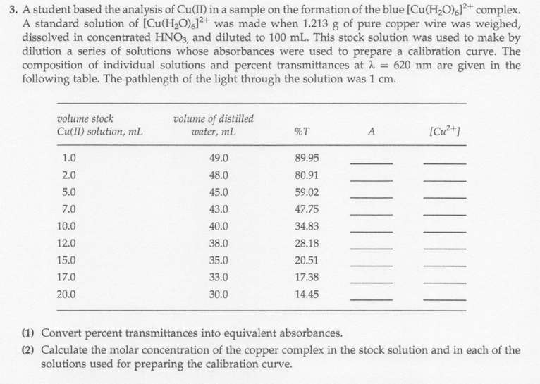 Solved 3. A student based the analysis of Cu(II) in a sample | Chegg.com