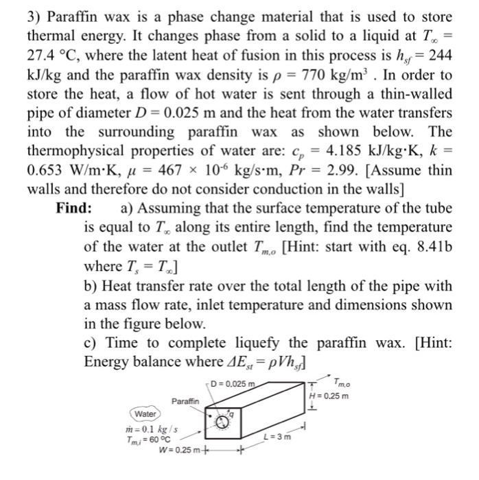 Solved Paraffin wax is a phase change material that is used | Chegg.com