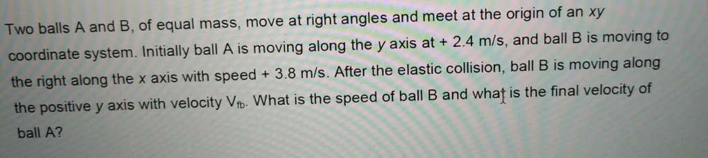Solved Two balls A and B, of equal mass, move at right | Chegg.com