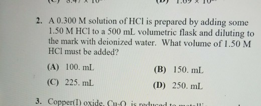 Solved 2. A 0.300 M solution of HCl is prepared by adding | Chegg.com
