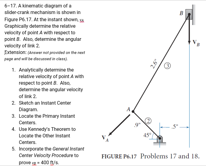 Solved 6-17. A kinematic diagram of a slider-crank mechanism | Chegg.com