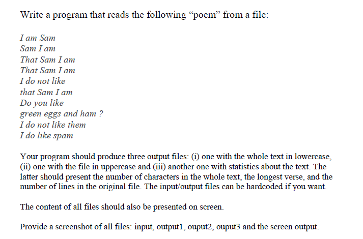 Solved Write a program that reads the following "poem" from | Chegg.com