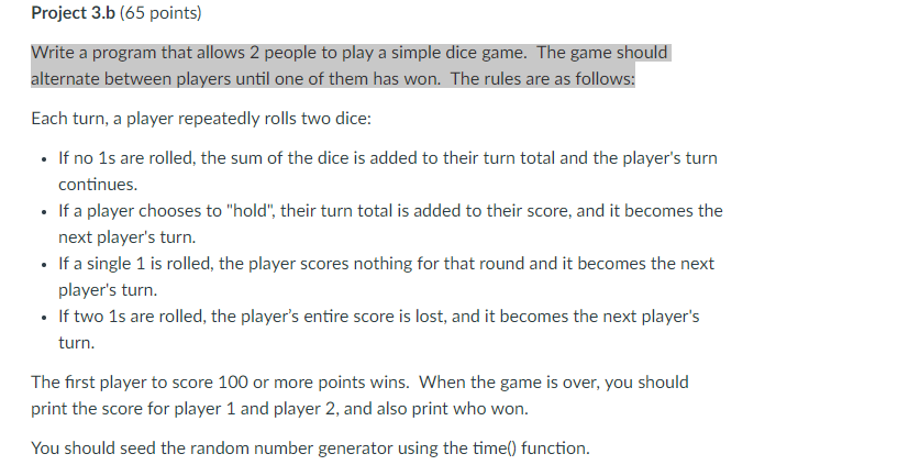 Solved Write a program that allows 2 people to play a simple | Chegg.com