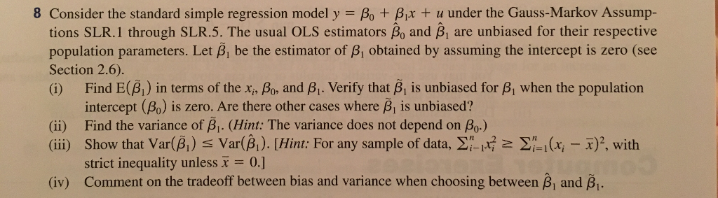 Solved 8 Consider the standard simple regression model y = | Chegg.com