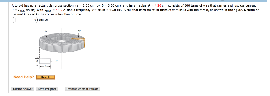 Solved A toroid having a rectangular cross section (a = | Chegg.com