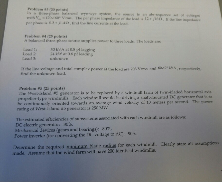 Solved Problem #3 (20 points) In a three-phase balanced | Chegg.com