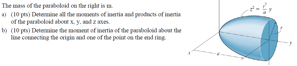 Solved The mass of the paraboloid 011 the right is m. a) | Chegg.com