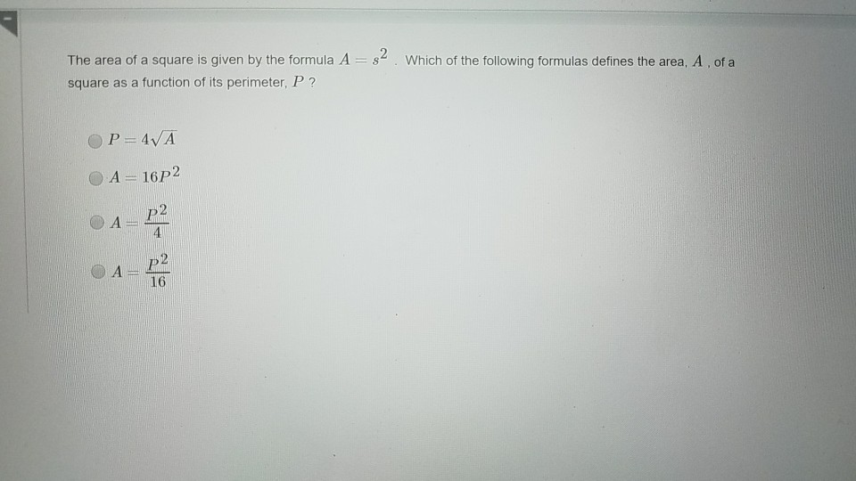Solved The area of a square is given by the formula A square | Chegg.com