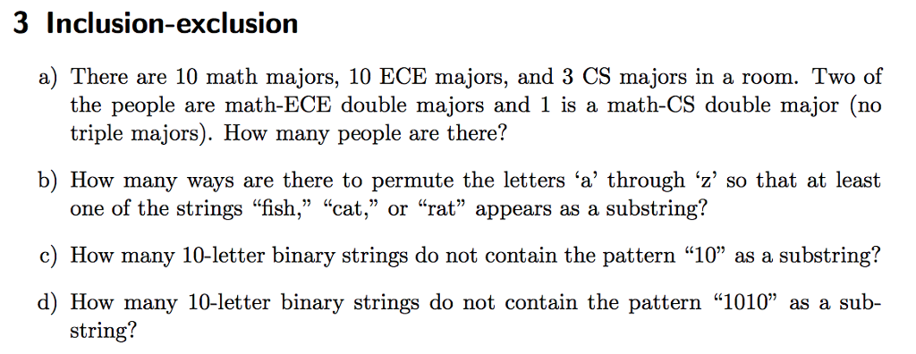 Solved 3 Inclusion-exclusion a) There are 10 math majors, 10 | Chegg.com