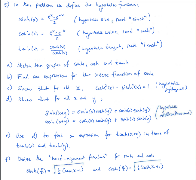 Solved Define the hyperbolic functions: sin h(x) = e^x - | Chegg.com