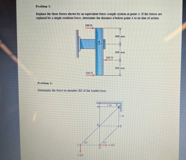 Solved Problem 1: Replace the three forces shown by an | Chegg.com Solved Problem 1: Replace the three forces shown by an | Chegg.com
