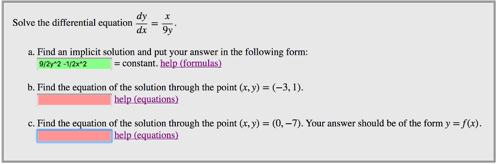 Solved Solve the differential equation dy/dx = x/9y. a. | Chegg.com
