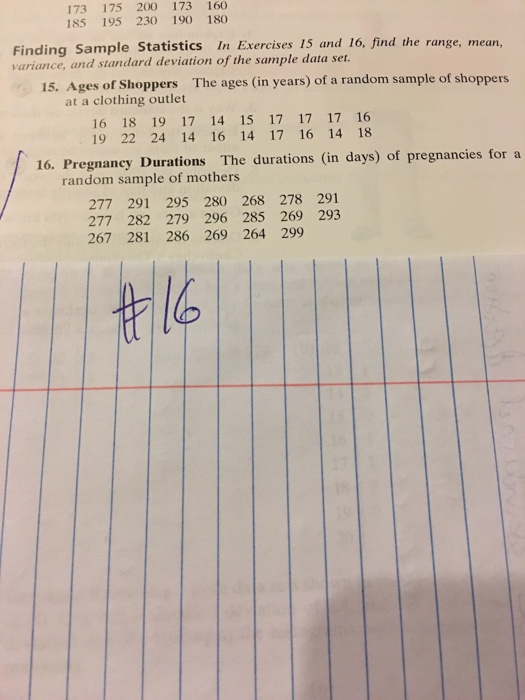 Solved In Exercises 15 and 16, find the range, mean, | Chegg.com
