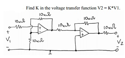 Solved Find K in the voltage transfer function V2 = K*V1. | Chegg.com