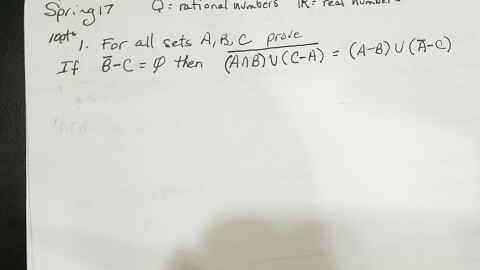 Solved For all sets A, B, C prove If B - C = phi then (A | Chegg.com