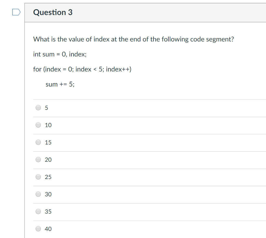 Solved What is the value of index at the end of the | Chegg.com