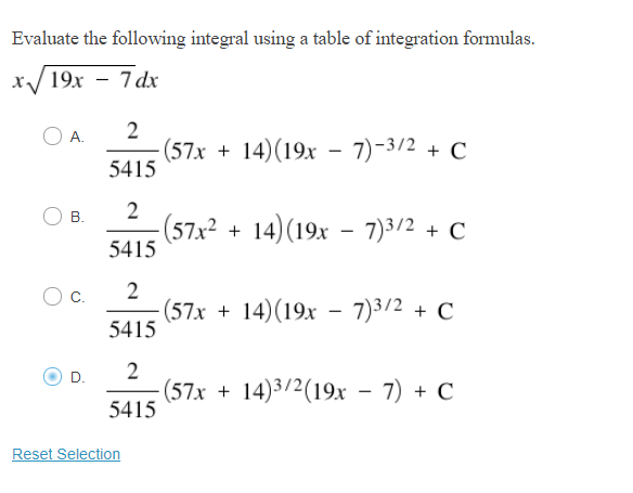 Solved Evaluate the following integral using a table of | Chegg.com