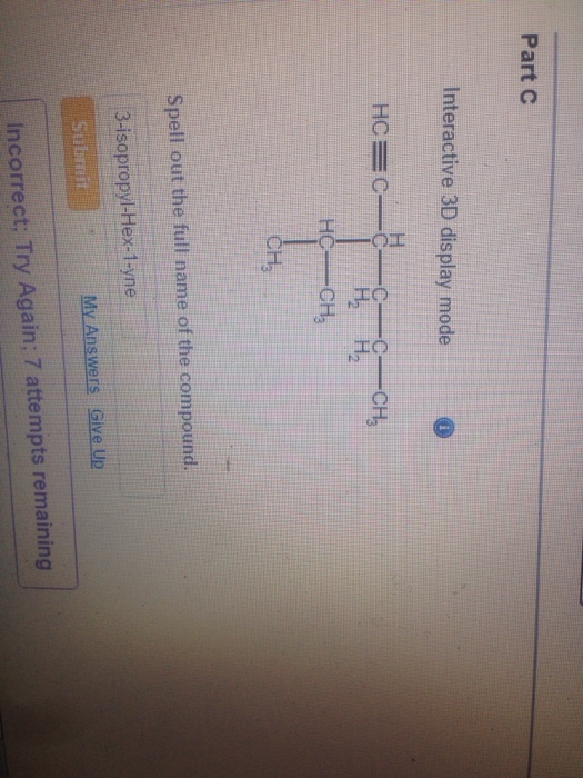 Solved Part C Interactive 3D display mode H2 H2 HC CH Spell | Chegg.com