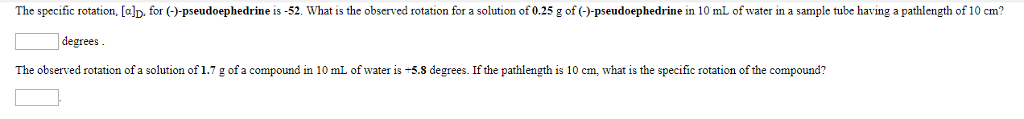 Solved The specific rotation, al. for (-pseudoephedrine is | Chegg.com