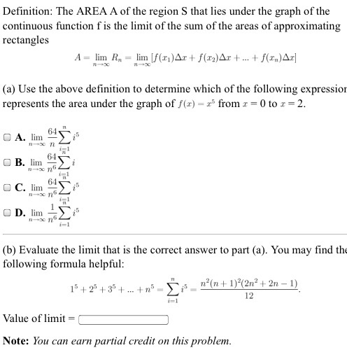Solved Definition: The AREA A of the region S that lies | Chegg.com