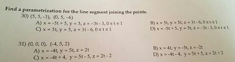 Solved Find a parametrization for the line segment joining | Chegg.com