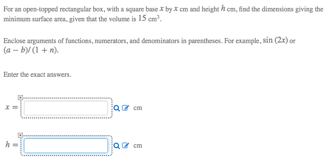 Solved For an open-topped rectangular box, with a square | Chegg.com