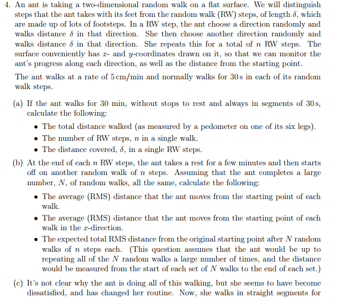Solved 4. An ant is taking a two-dimensional random walk on | Chegg.com