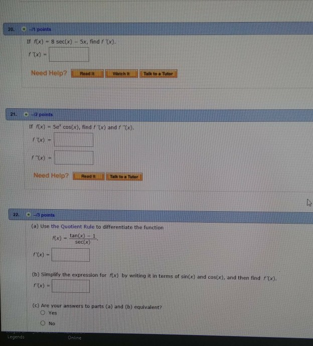 Solved 0.-1 points If f(x) 8 sec(x)-5x, find f (x). f"(x) = | Chegg.com