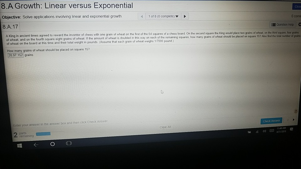 Solved 8.A Growth: Linear versus Exponential Objective: | Chegg.com