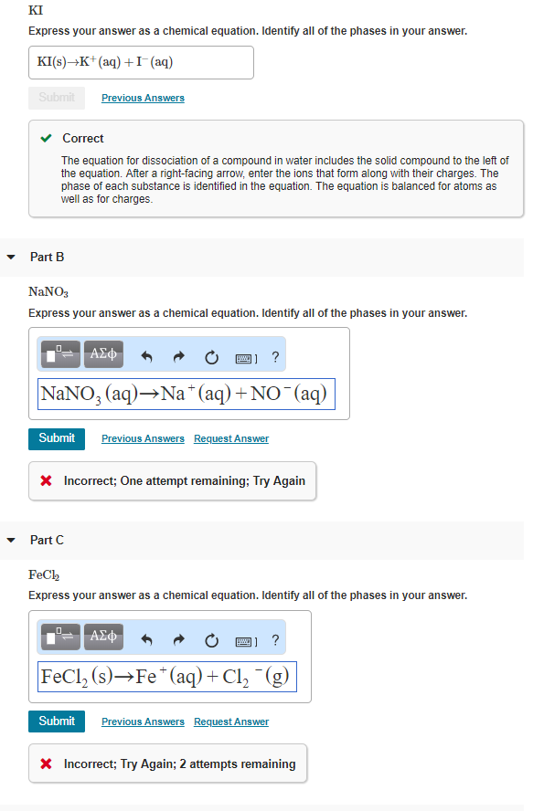 Solved KI Express your answer as a chemical equation. | Chegg.com