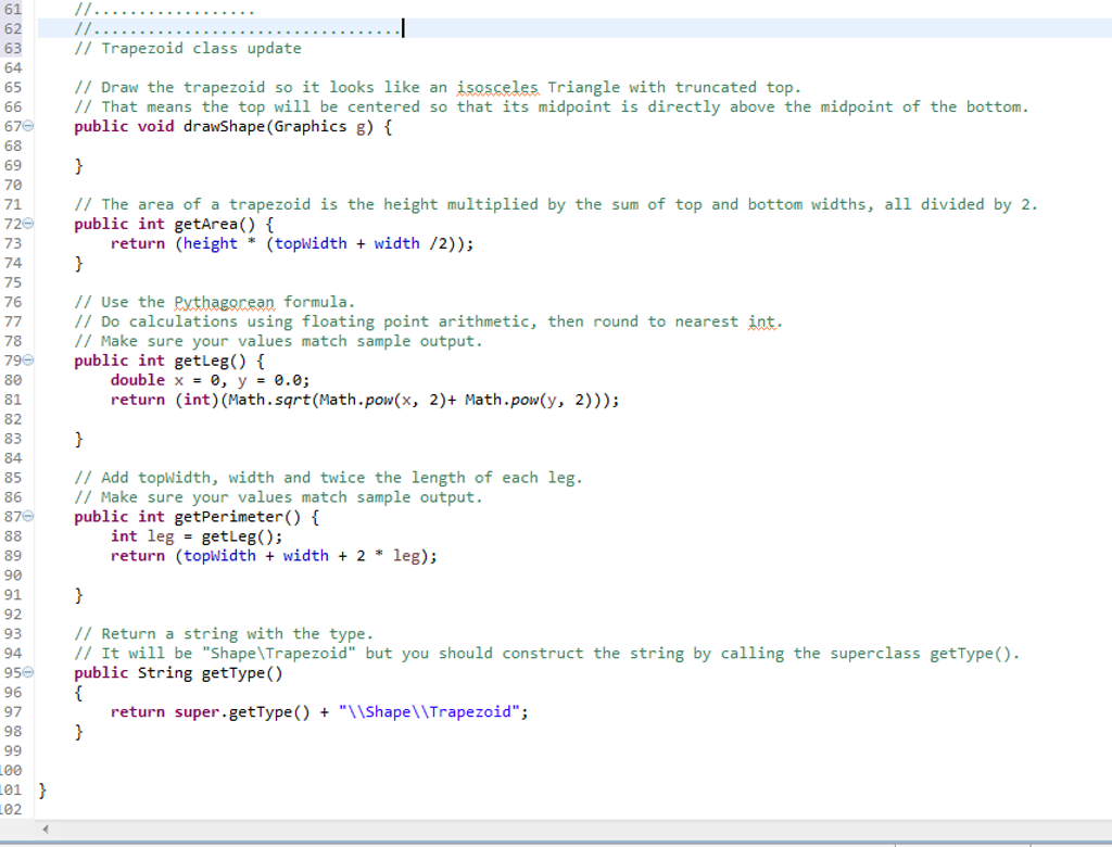 Implement the Trapezoid class and the draw() method | Chegg.com