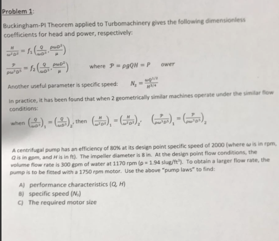 Buckingham-PI Theorem applied to Turbomachinery gives | Chegg.com