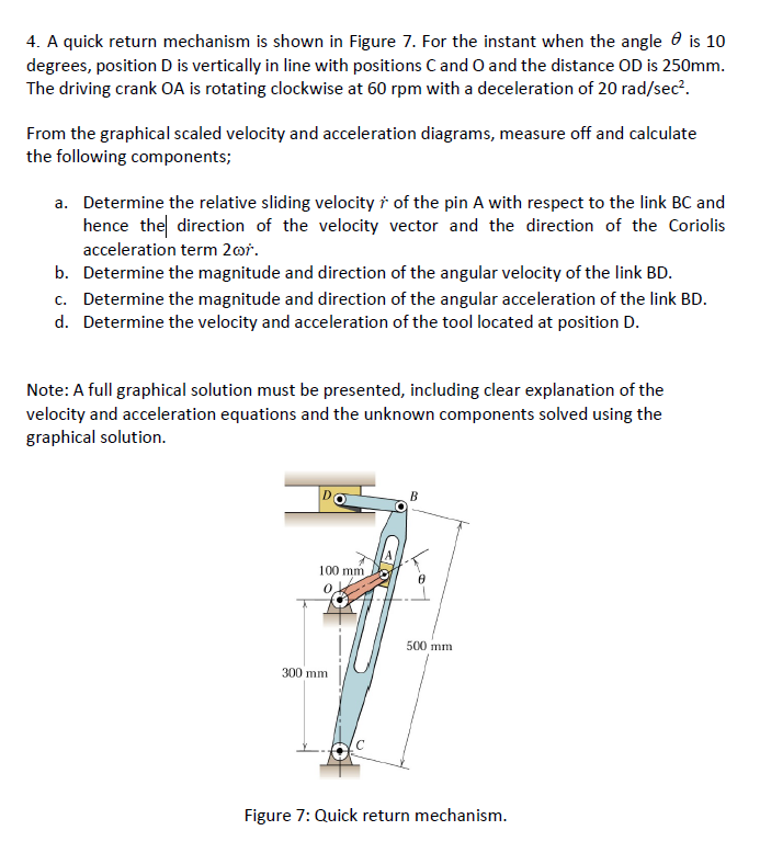 Solved 4. A quick return mechanism is shown in Figure 7. For | Chegg.com