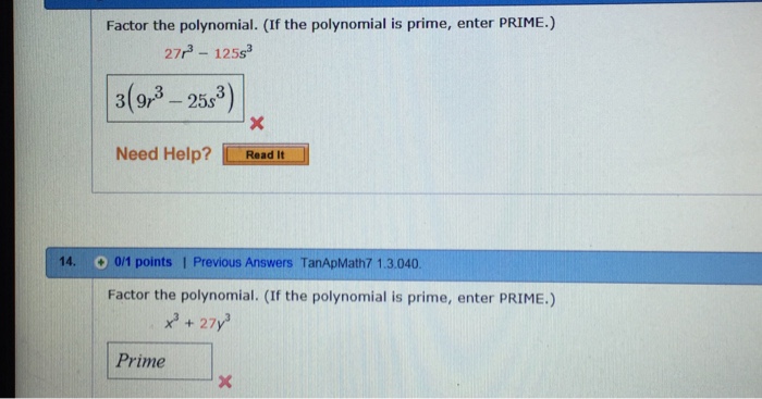 Solved Factor the polynomial. (If the polynomial Is prime, | Chegg.com