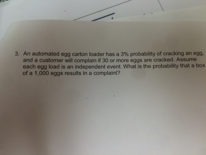 Solved An automated egg carton loader has a 3% probability | Chegg.com