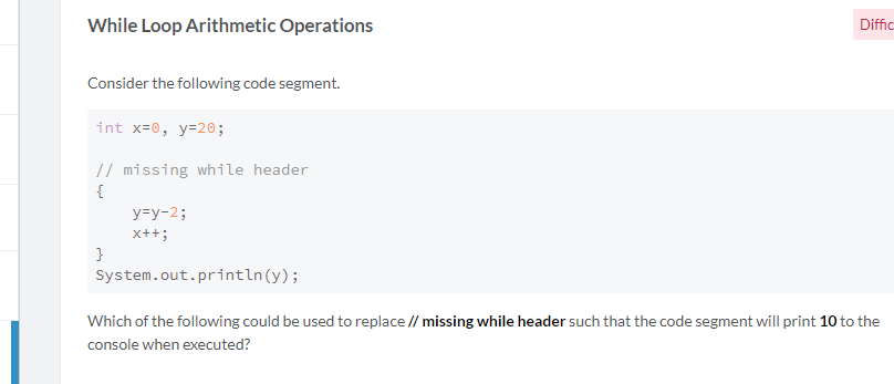 Solved While Loop Arithmetic Operations Diffic Consider the | Chegg.com