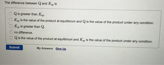 Solved The difference between Q and K_sp is Q is greater | Chegg.com