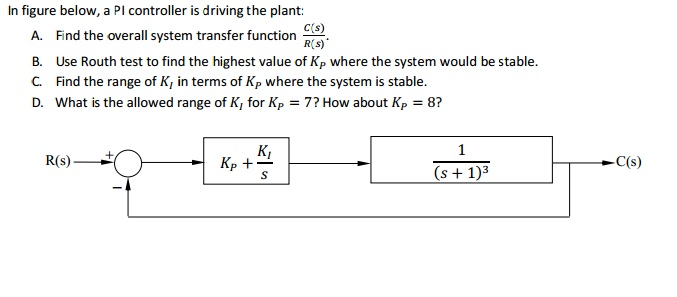 Solved (C(s)/R(s) = (KP + KI/s)/(s3 + 3s2 + 3s + 1 + Kp + | Chegg.com