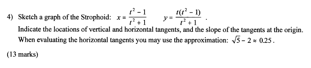 Solved t2 - D 4) Sketch a graph of the Strophoid: x--y | Chegg.com