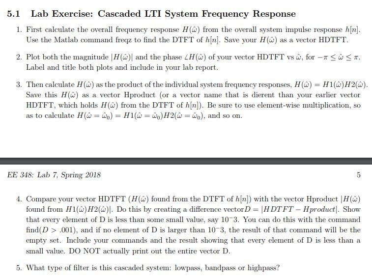 5.1 Lab Exercise: Cascaded LTI System Frequency | Chegg.com