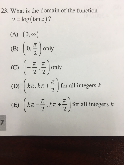 Solved 23. What is the domain of the function y log(tanx)? | Chegg.com