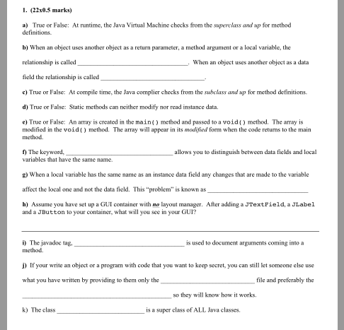 Solved True or False: At runtime, the Java Virtual Machine | Chegg.com