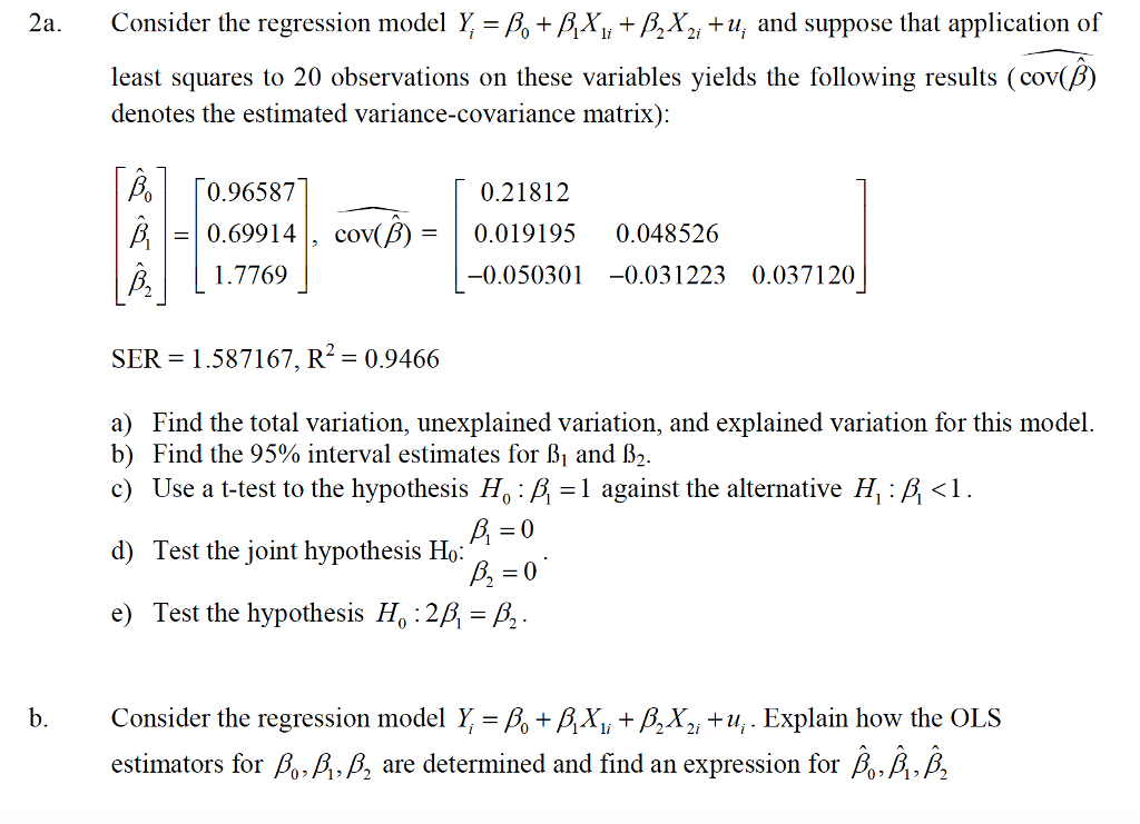 Solved 2a. Consider the regression model Y J/% XII +/,X2, | Chegg.com