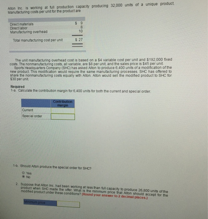 Solved Alton Inc. is working at full production capacity | Chegg.com