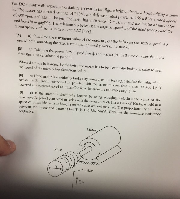Solved The DC motor with separate excitation, shown in the | Chegg.com