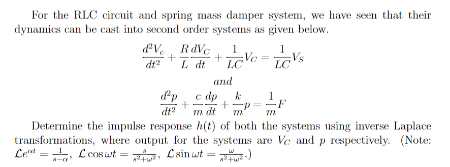 Solved ん a. Figure 1: (a) RLC circuit (b) Spring-mass damper | Chegg.com
