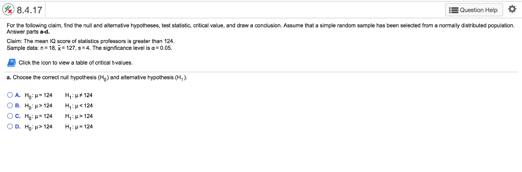 Solved Question Help 8.4.17 For the following claim, find | Chegg.com