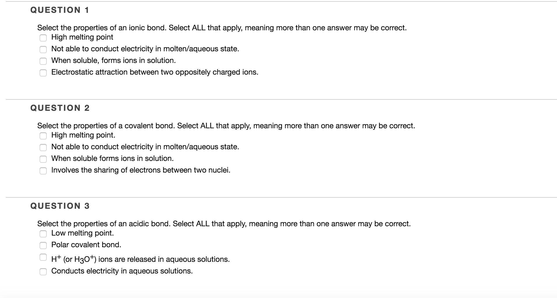 Solved Select the properties of an ionic bond. Select ALL | Chegg.com
