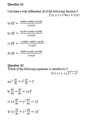 Solved: Calculate A Total Differential Df Of The Following... | Chegg.com